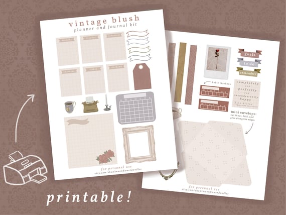 Vintage Blush Printable Planner & Journal Kit Digital | Etsy
