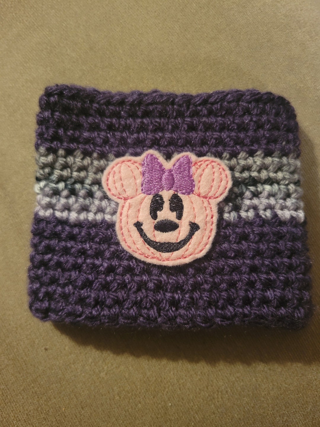 Striped Purple and Grey With Pink Minnie Pumpkin Cup Cozy/cup Sleeve ...