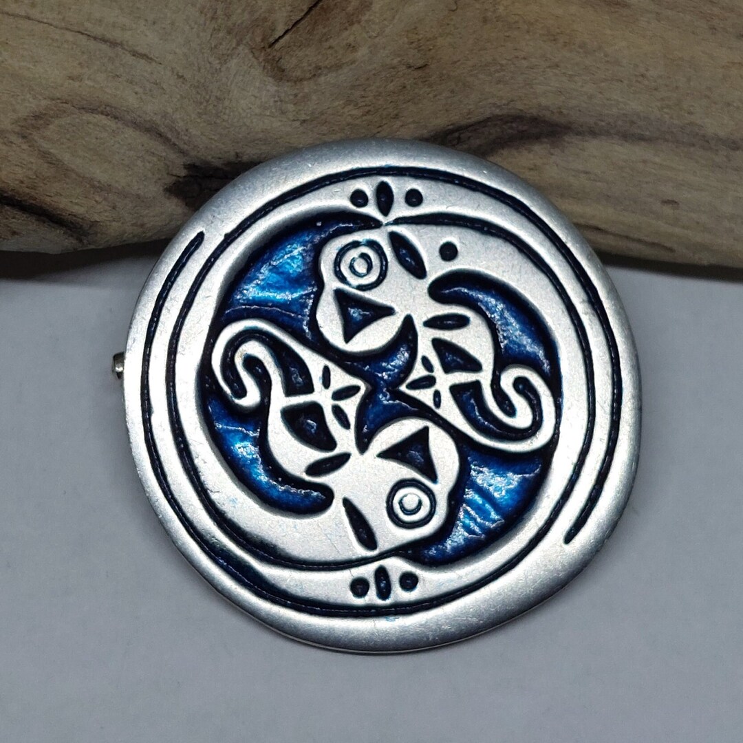 Nordic, Viking Zoomorphic Blue Enamel Brooch With Inscription on Back ...