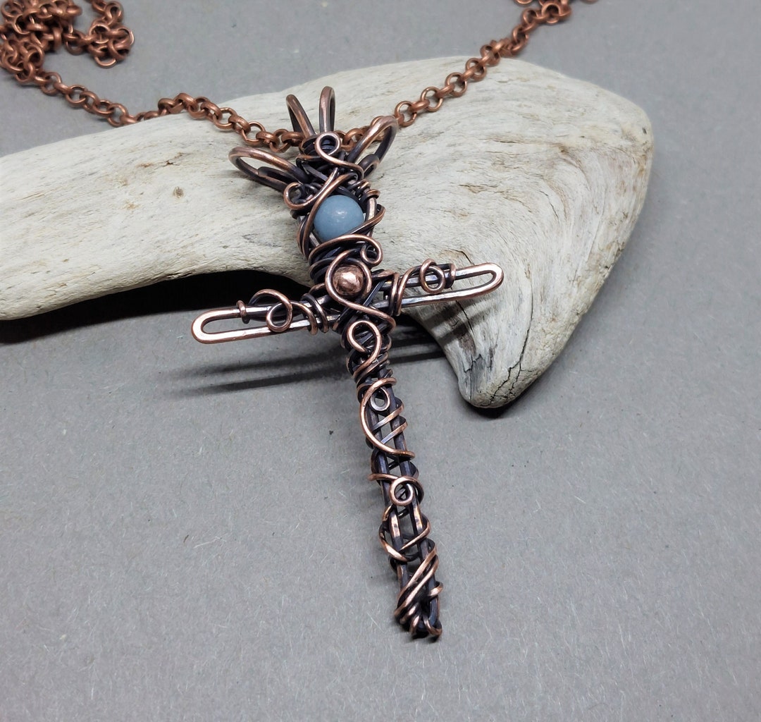 Angelite Cross Pendant, Copper Gothic Necklace, Pagan Jewellery - Etsy