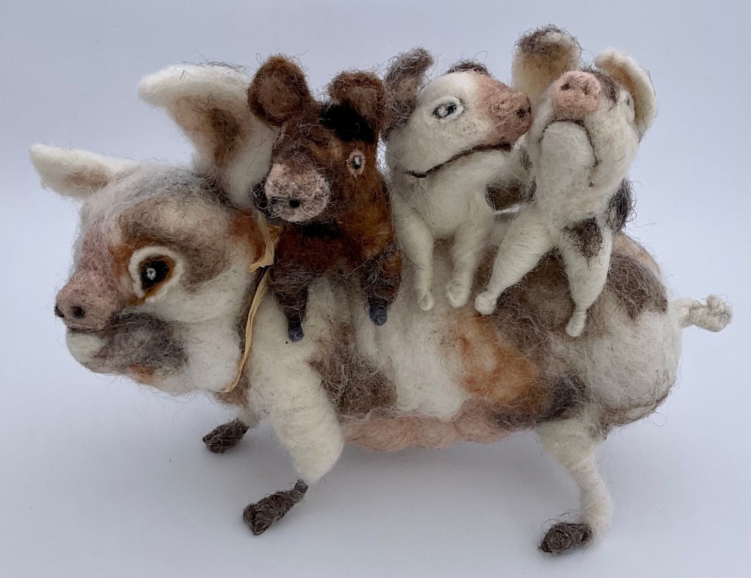 Hand Sculpted Wool Pig Family: Poseable Mother and Piglets - Etsy