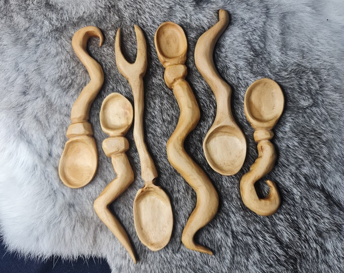 Handcarved Wooden Witches Spoons Beeswaxed Unstained NOT FOOD SAFE - Etsy