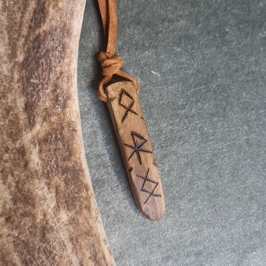 Personalised Rune Pendant Three Runes Handcarved Wooden - Etsy