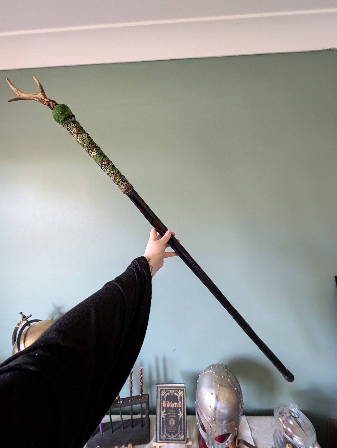 Deer Antler Wizard Staff With Green Fabric Wrapping - Etsy