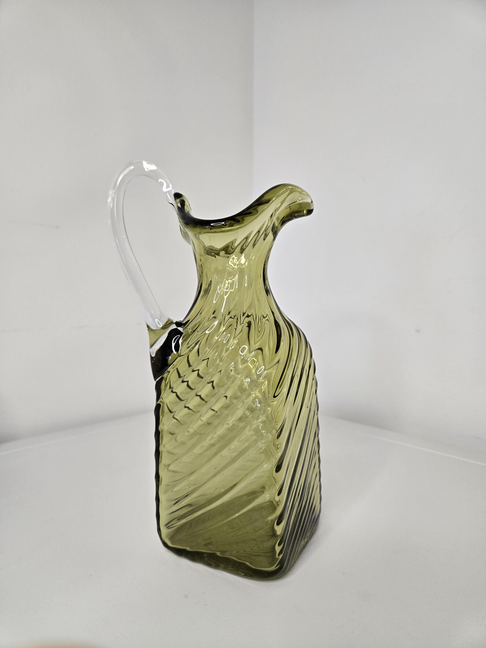 Hand Blown Green Glass Pitcher Vase: 7-inch Decorative Accent - Etsy