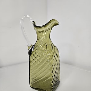 Hand Blown Green Glass Pitcher Vase: 7-inch Decorative Accent - Etsy