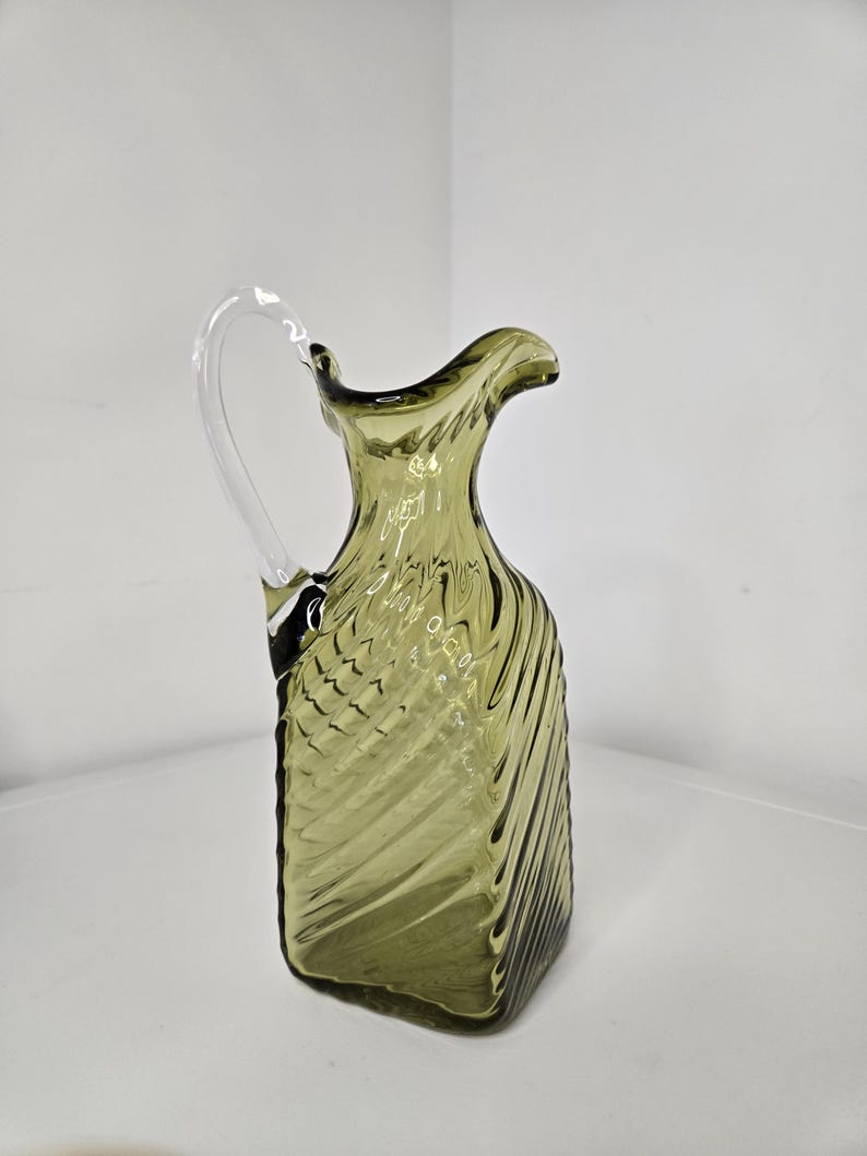 Hand Blown Green Glass Pitcher Vase: 7-inch Decorative Accent - Etsy