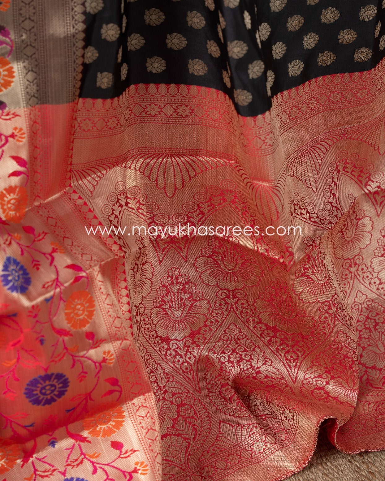 Mayukha Sarees Boutique Black and Red Banarasi Kora Saree - Etsy