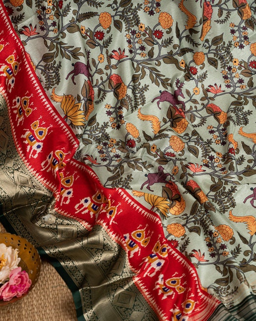 Banarasi Munga Patola and Kalamkari Saree Saree With Stitched Blouse in ...