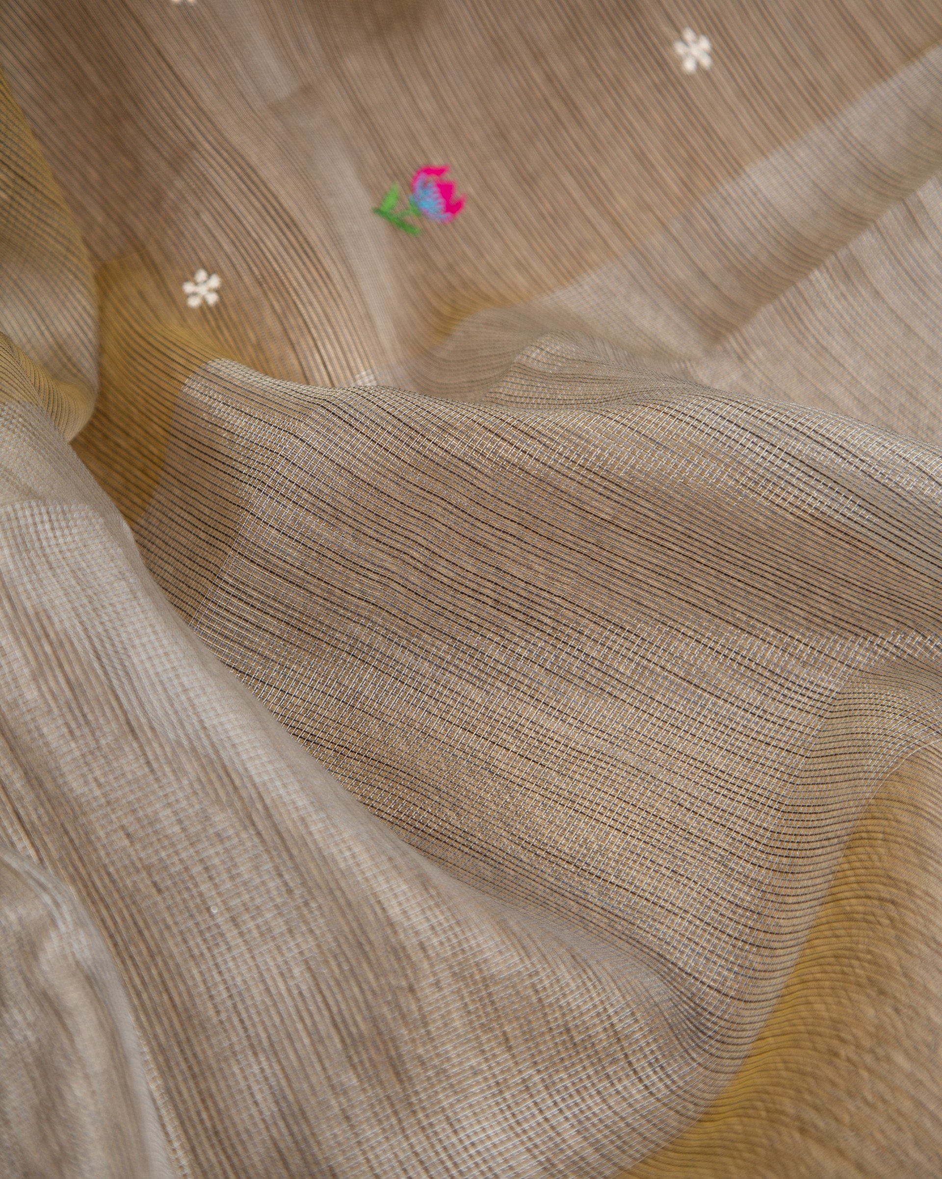 Tissue Linen With Chikankari Embroidery Brown & Mauve Breaking Waves ...