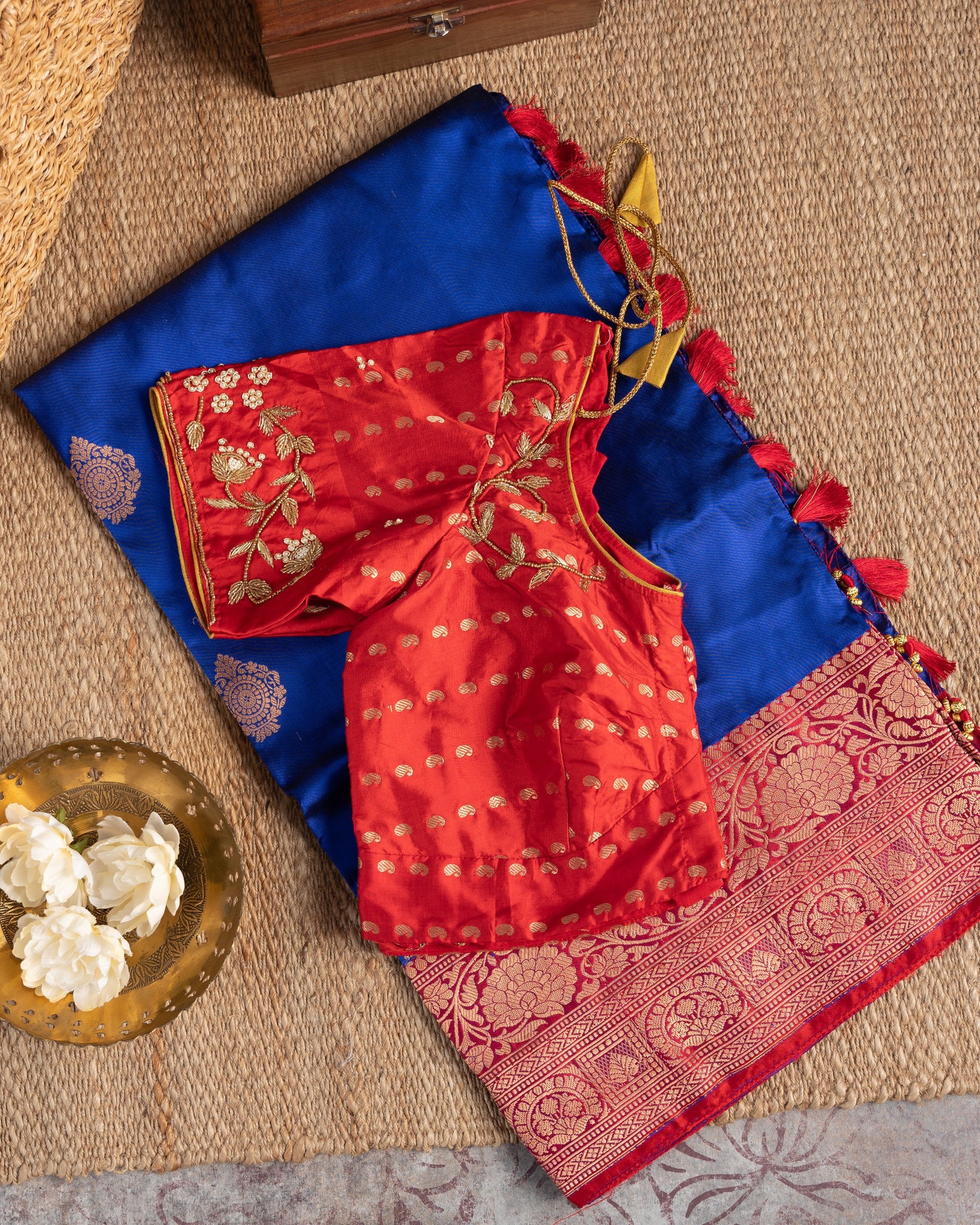 Classic Royal Blue and Red Kaduwa Banarasi Katan Silk Saree With ...