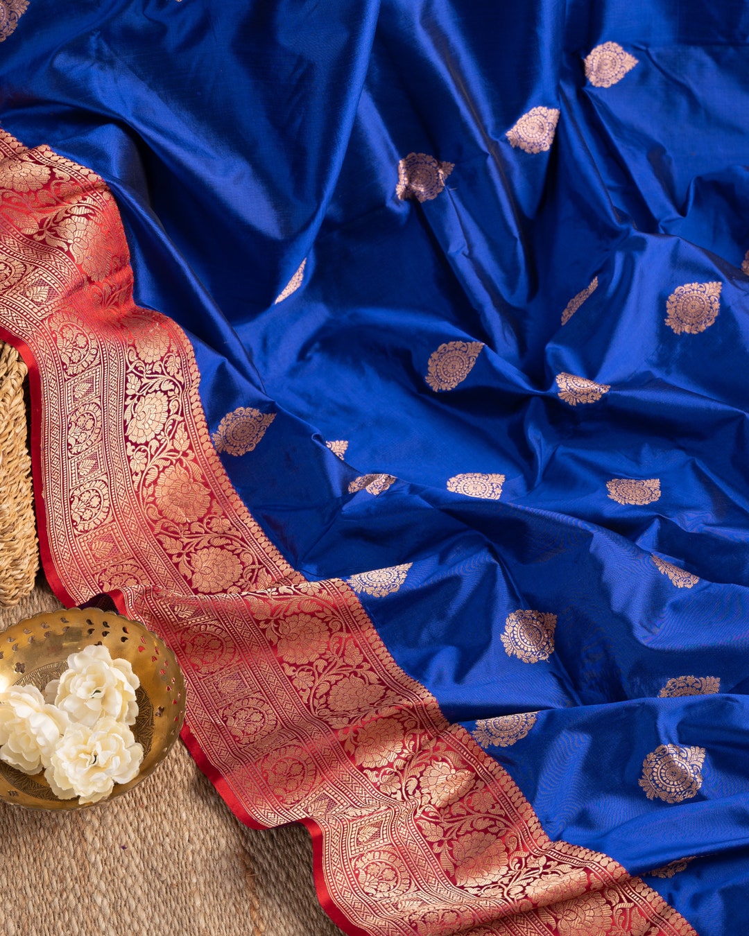 Classic Royal Blue and Red Kaduwa Banarasi Katan Silk Saree With ...