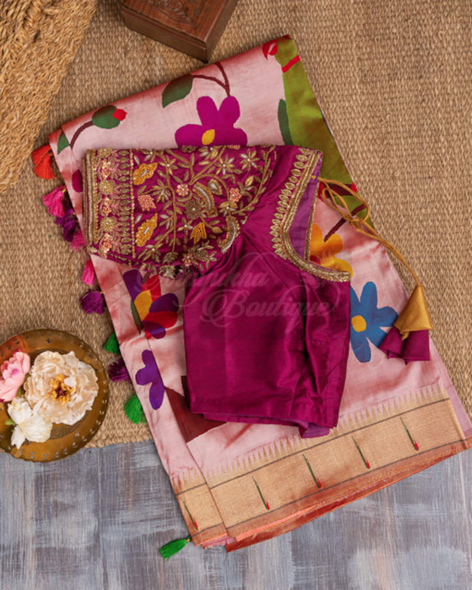 Pretty Pink Paithani Saree Saree With Stitched Blouse in Size 38-44 ...