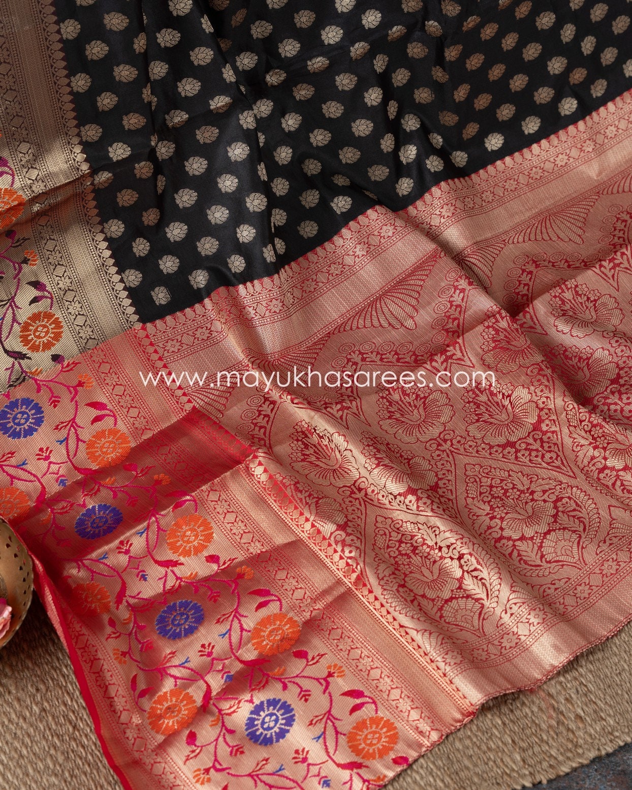 Mayukha Sarees Boutique Black and Red Banarasi Kora Saree - Etsy