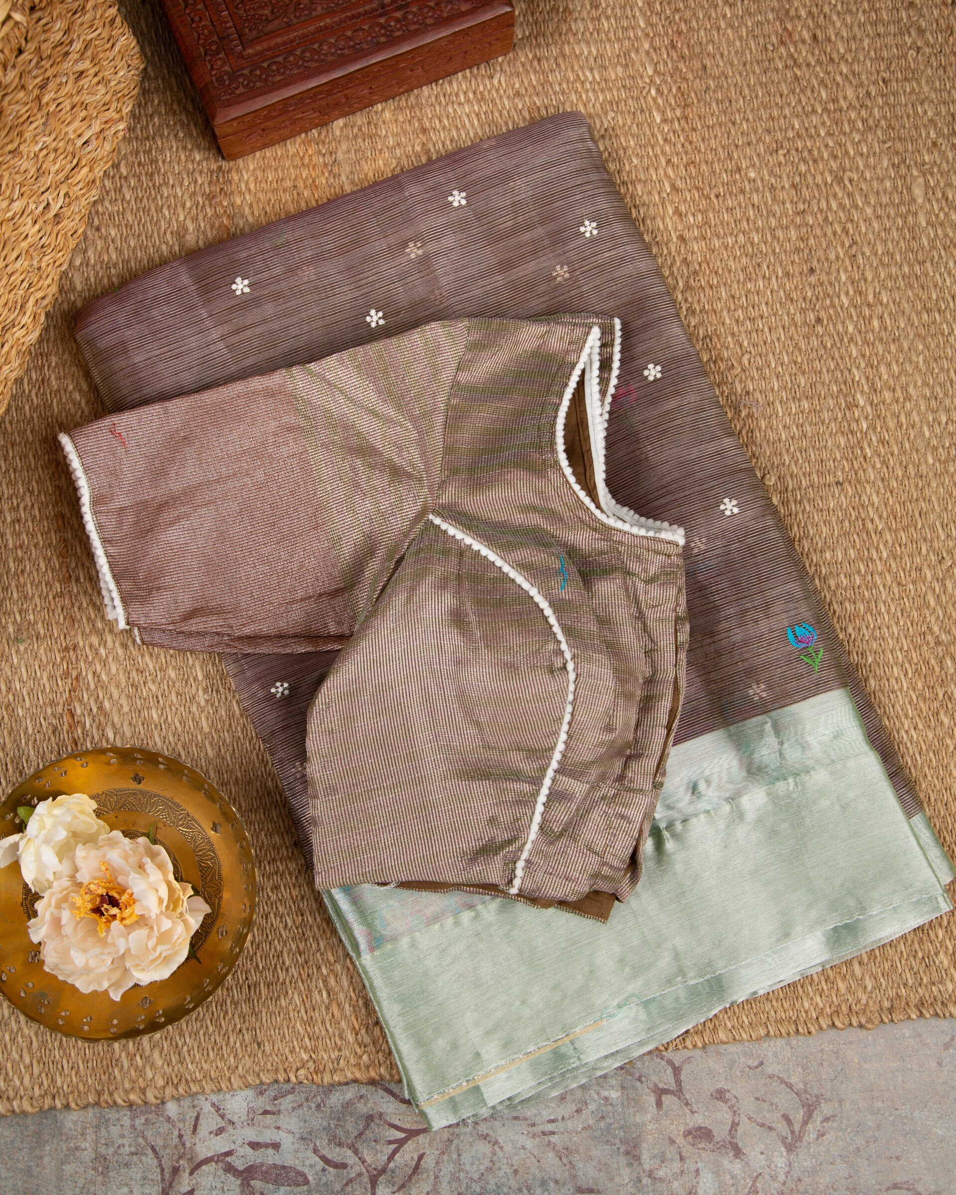 Tissue Linen With Chikankari Embroidery Brown & Mauve Breaking Waves ...