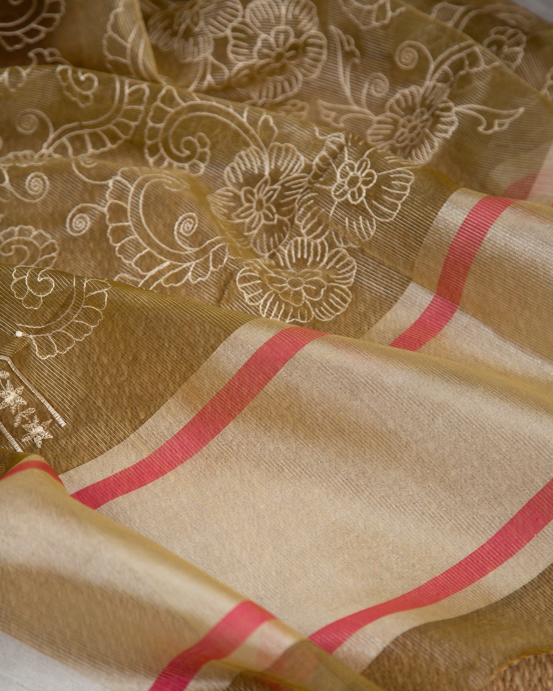 Tissue Linen Snuff With Red Down to Earth Saree With Stitched Blouse in ...