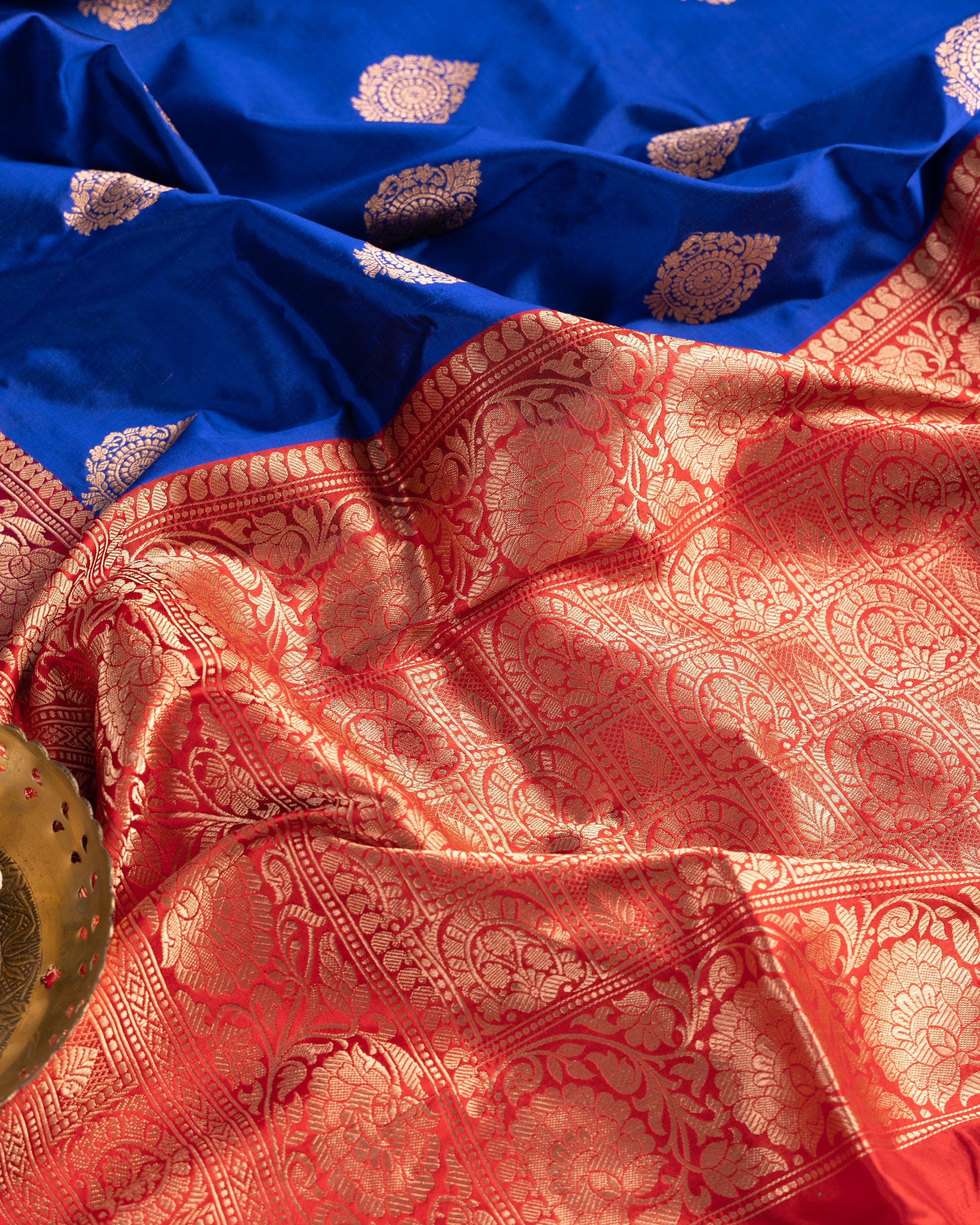 Classic Royal Blue and Red Kaduwa Banarasi Katan Silk Saree With ...