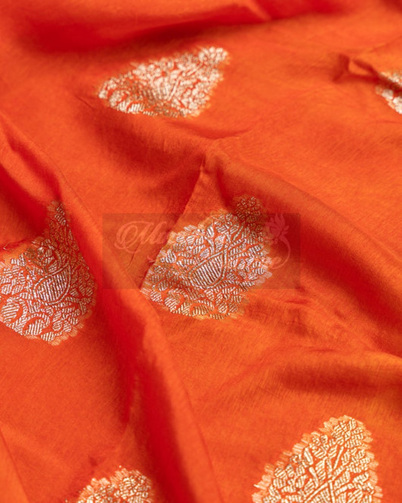 Orange Banarasi Saree With Stitched Blouse in Size 38-44 | Silk Mark ...