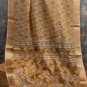Chanderi Block Print Burnt Yellow Saree Saree With Stitched Blouse in ...