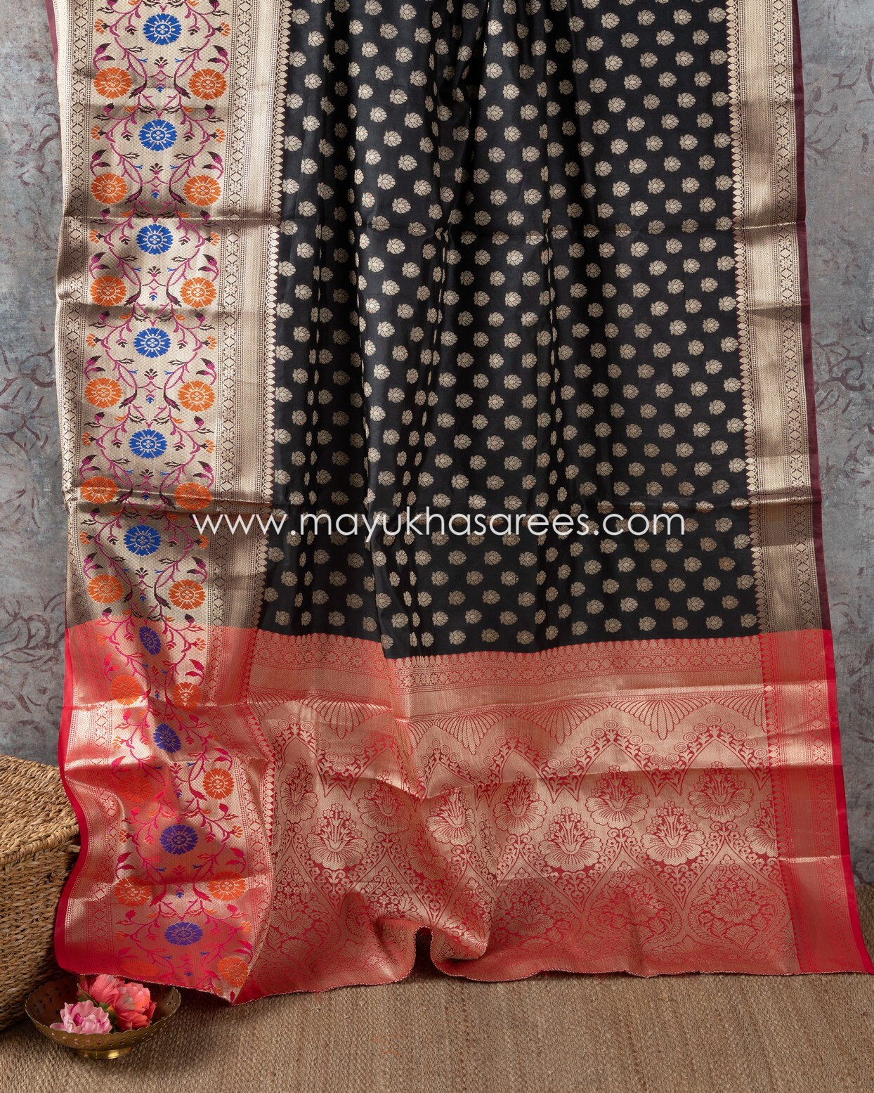 Mayukha Sarees Boutique Black and Red Banarasi Kora Saree - Etsy