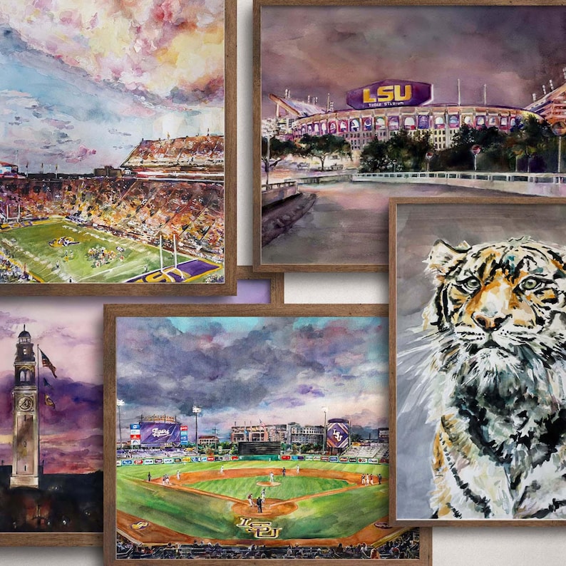 LSU Tiger Stadium Art Print, Watercolor Painting, Louisiana Artist ...