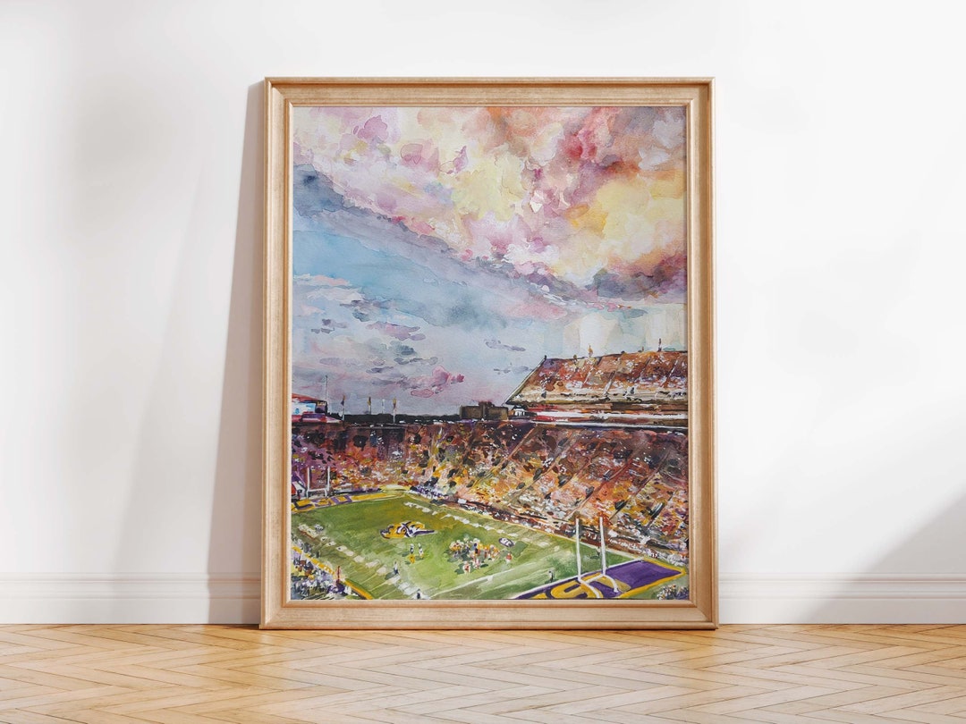 LSU Tiger Stadium Print, LSU Football Stadium, Lsu Tigers Watercolor ...
