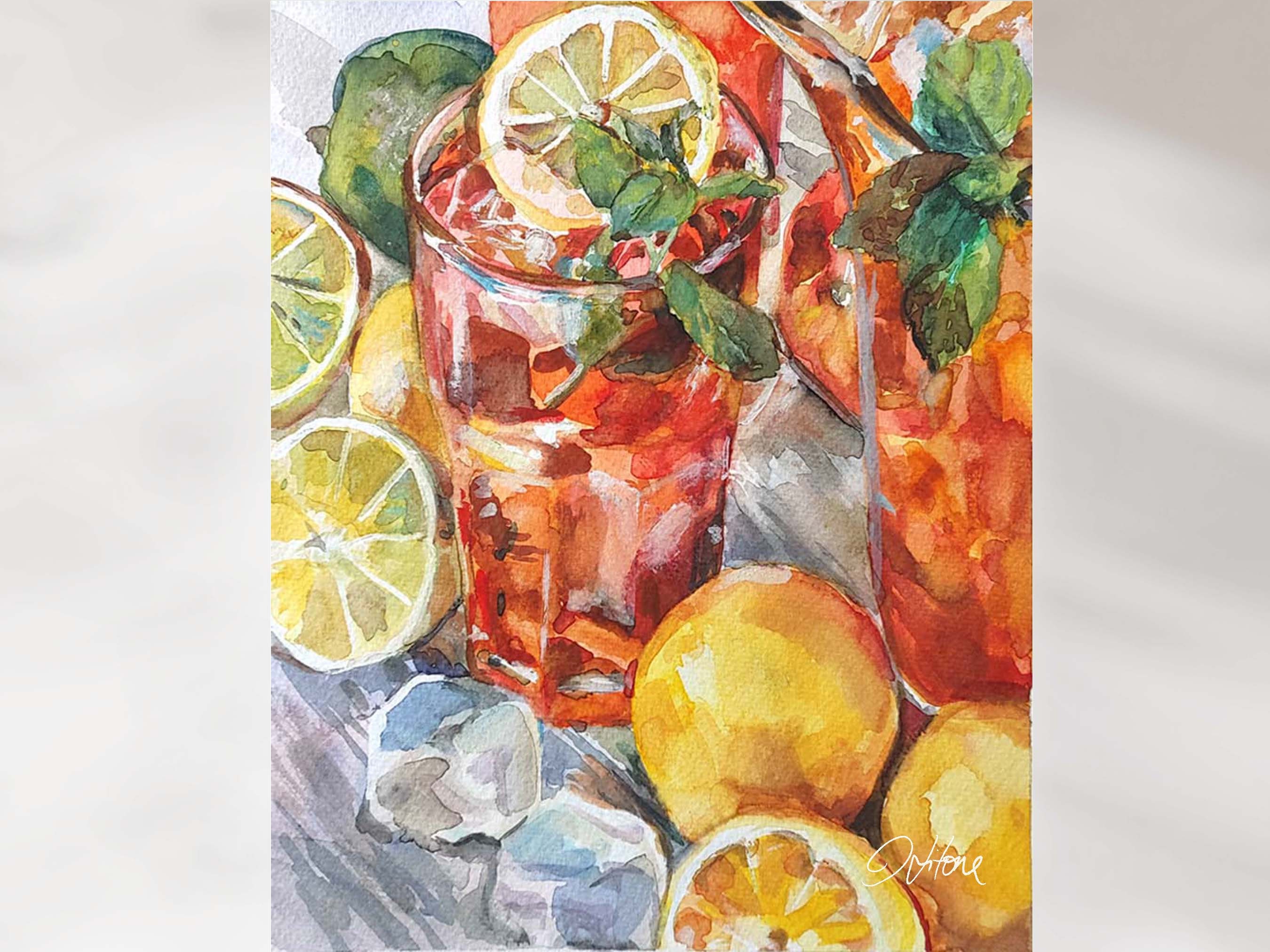 Lemon Iced Tea Watercolor, Original 8x10 Iced Tea Watercolor Painting ...