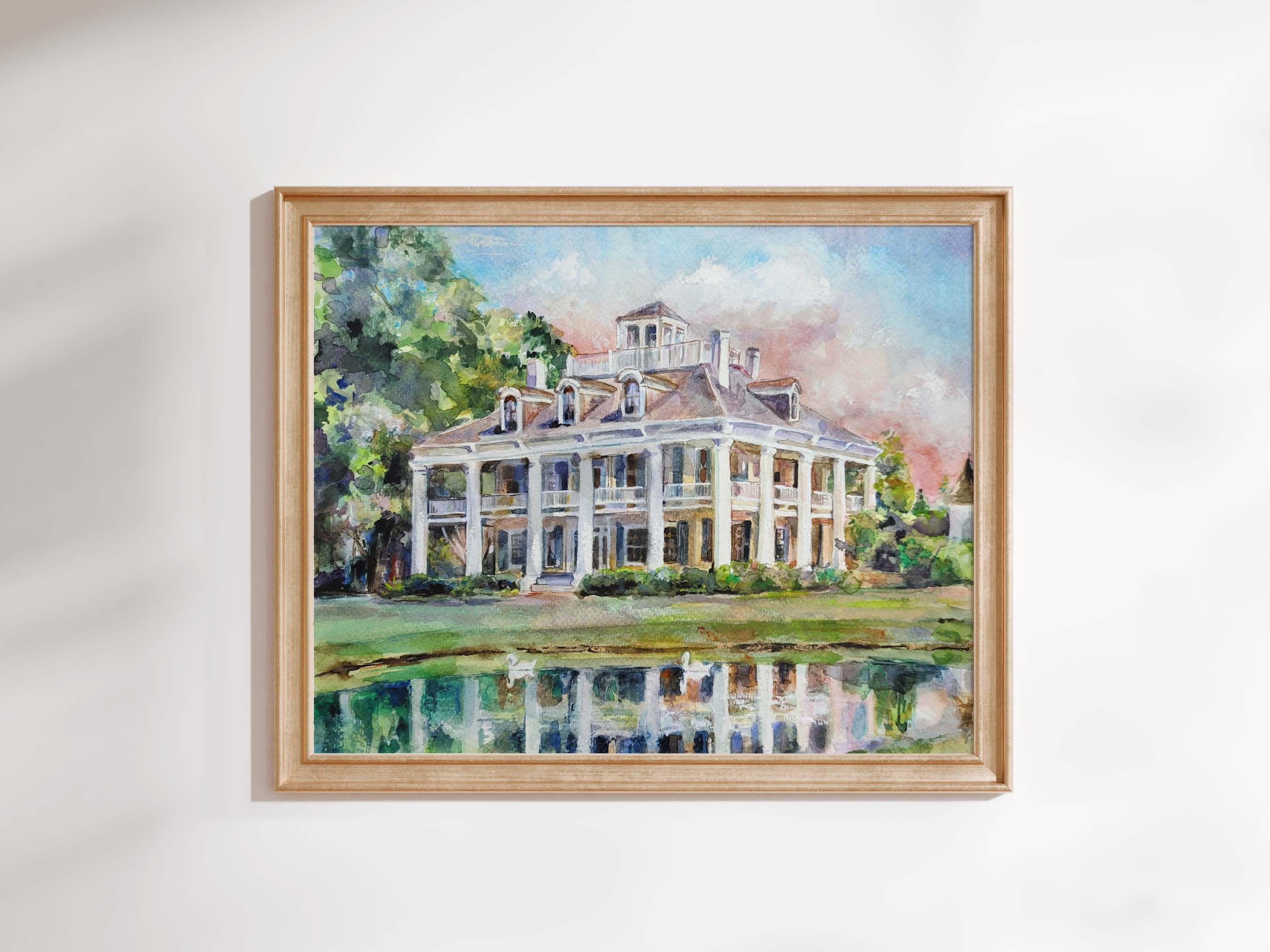 Houmas House Plantation Art Print: Louisiana Watercolor Painting - Etsy