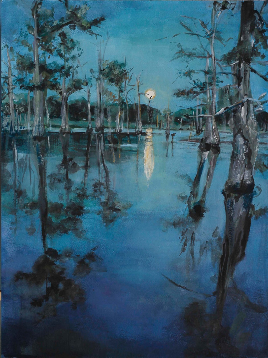 Louisiana Art Work, Louisiana Gift Shops, Night Bayou Swamp Art Print ...