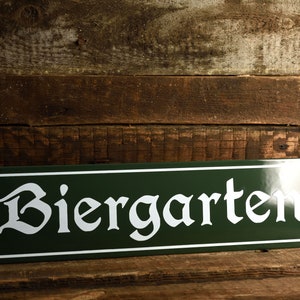 Biergarten German Enamel Sign - 8x30 Cm (3,2"x11,8"), White / Deepblue ...