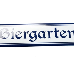 Biergarten German Enamel Sign - 8x30 Cm (3,2"x11,8"), White / Deepblue ...