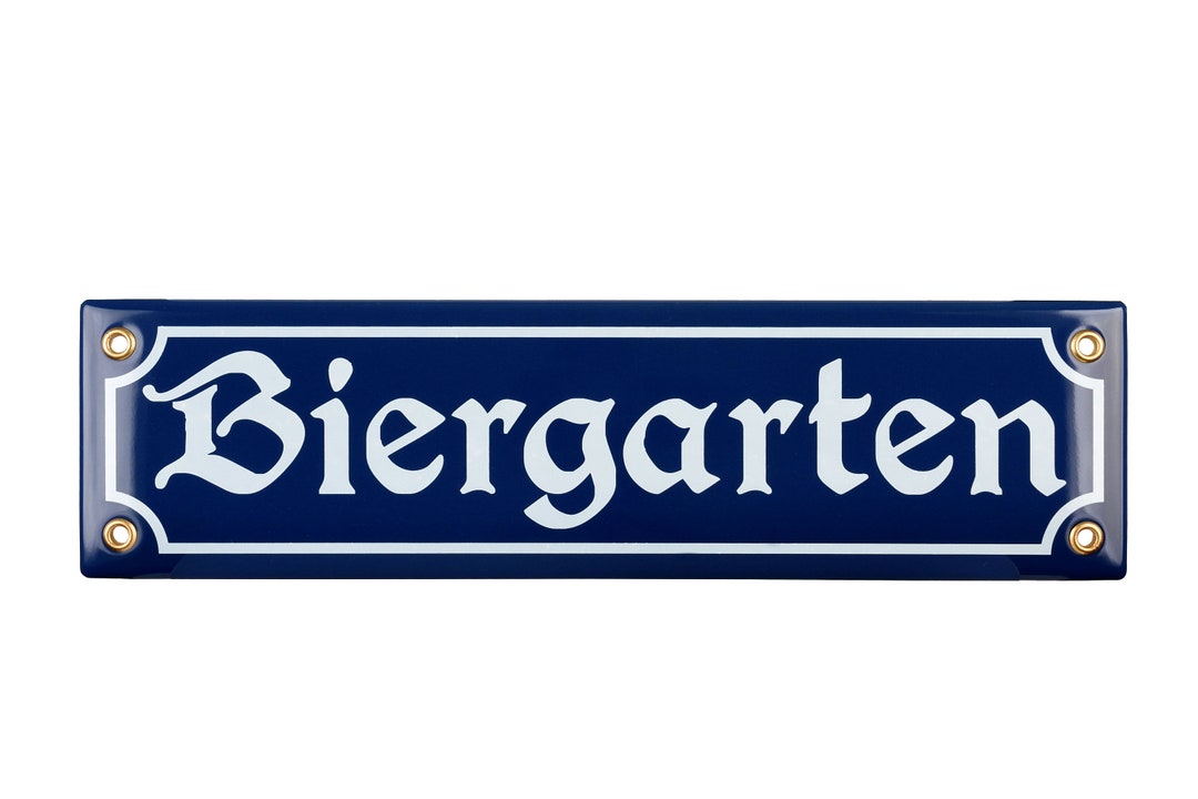 Biergarten German Enamel Sign - 8x30 Cm (3,2"x11,8"), Deep Blue, Green ...