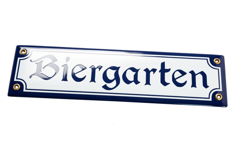 Biergarten German Enamel Sign - 8x30 Cm (3,2"x11,8"), Deep Blue, Green ...