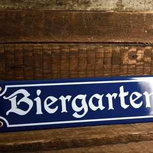Biergarten German Enamel Sign - 8x30 Cm (3,2"x11,8"), Deep Blue, Green ...