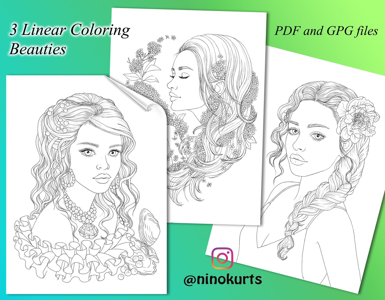 Pages à colorier de portraits floraux | Dessin au trait imprimable (JPG ...