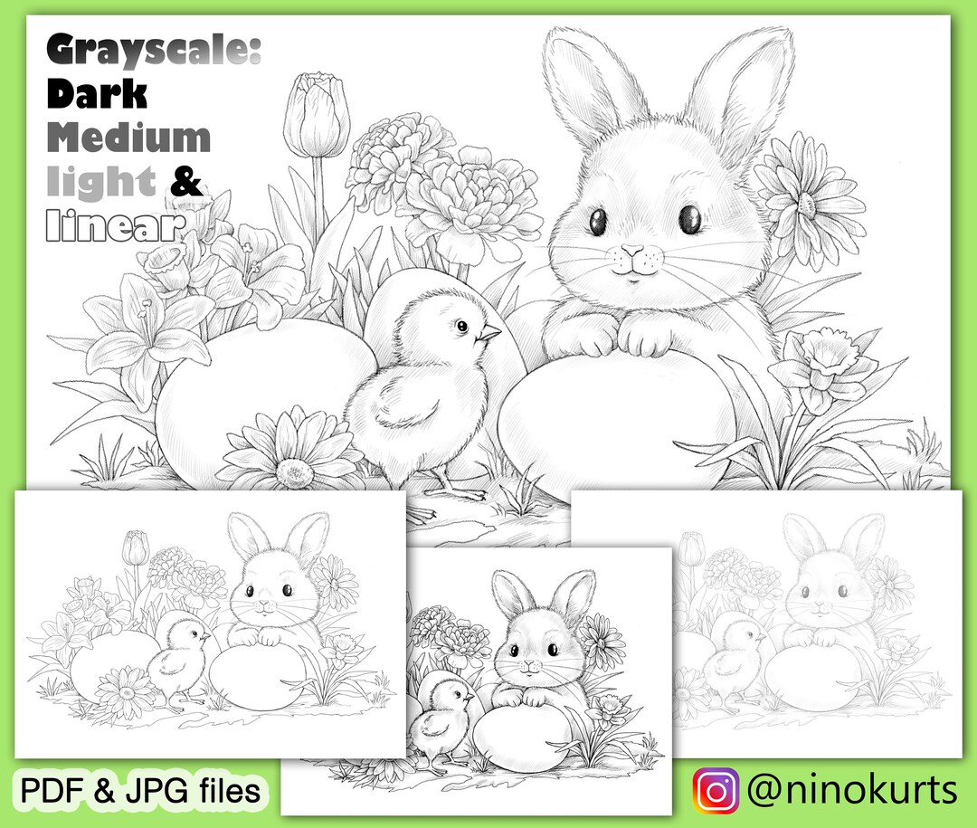 Easter Egg Bunny and Flowers Coloring Page | Printable Adult Coloring ...