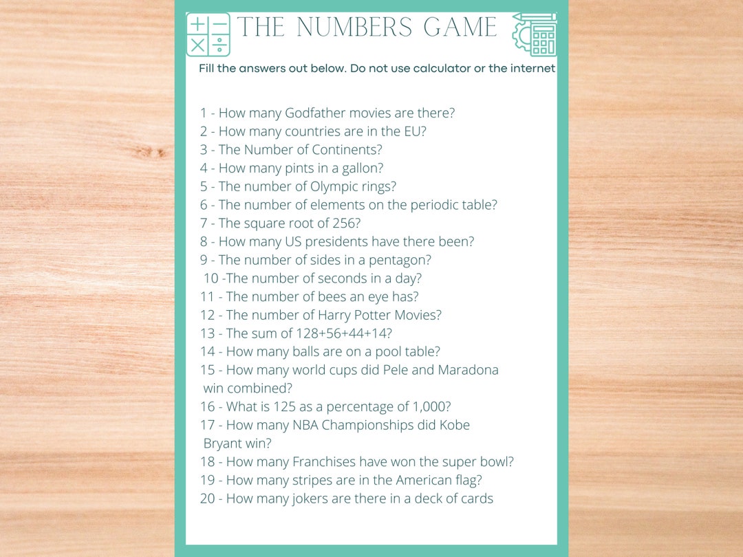 Office Party Game Printable Numbers Game Party Started Game - Etsy