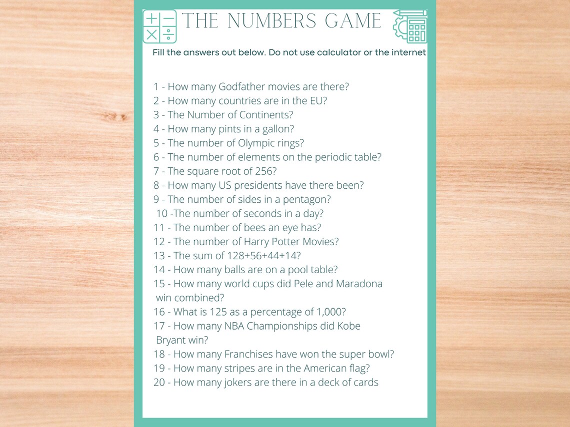 Office Party Game Printable Numbers Game Party Started Game - Etsy