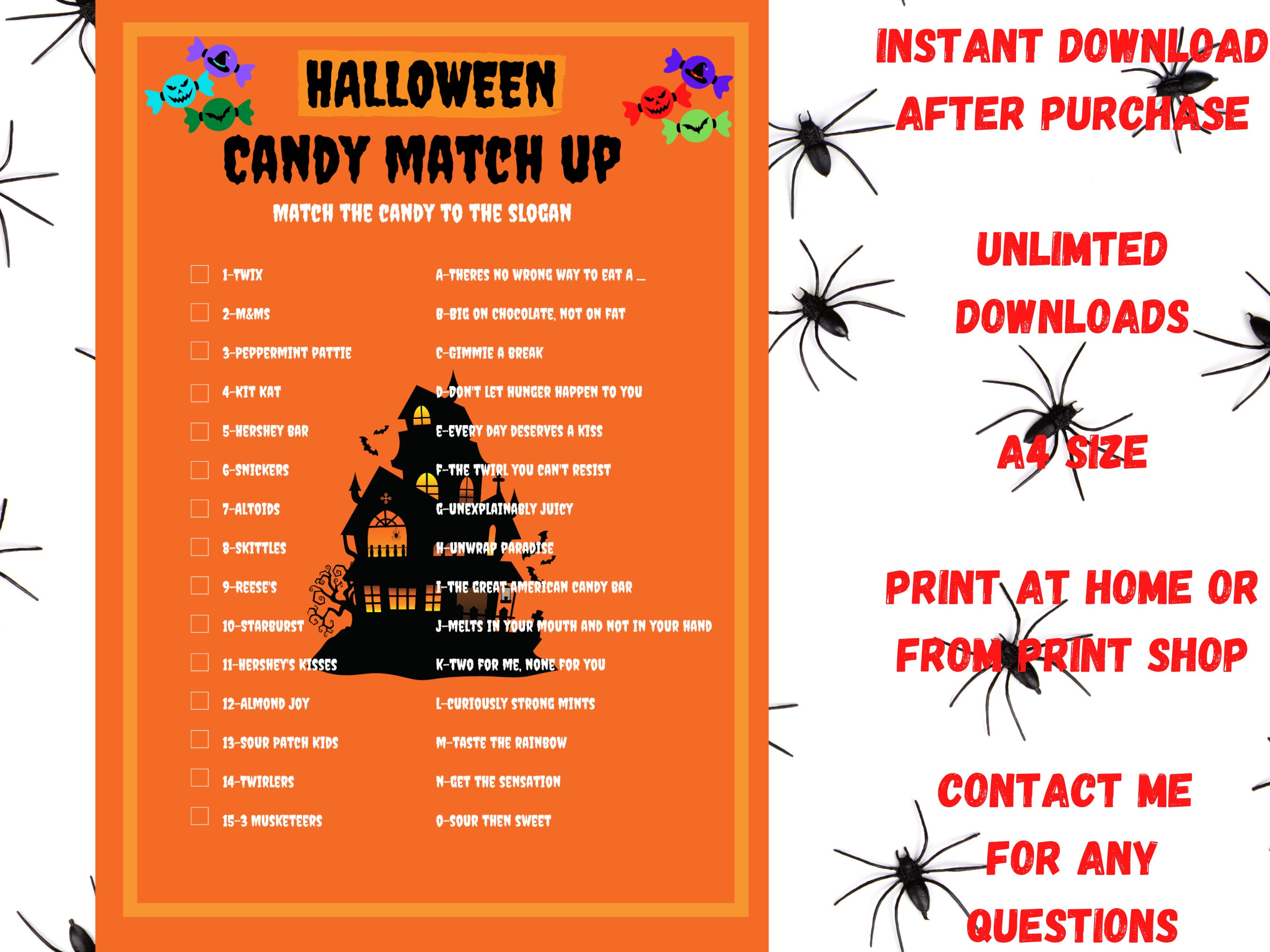 Candy Match Up, Printable Halloween Party Game, Halloween Trivia Quiz ...