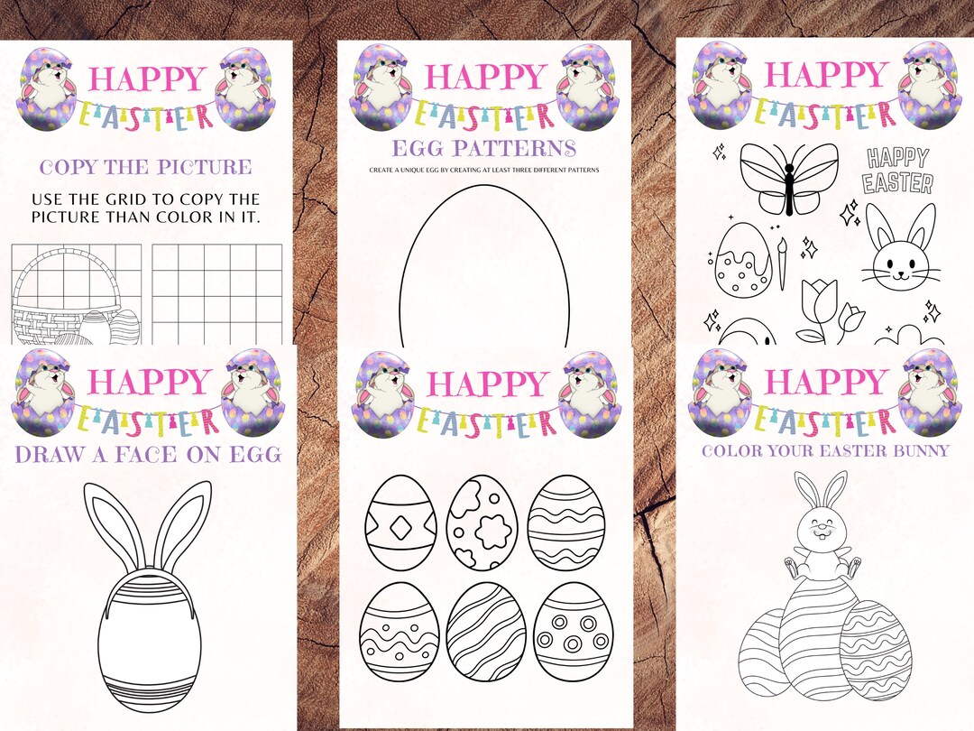 Easter Kids Coloring Pages 6 Sheets Easter Party Activity Family Fun ...