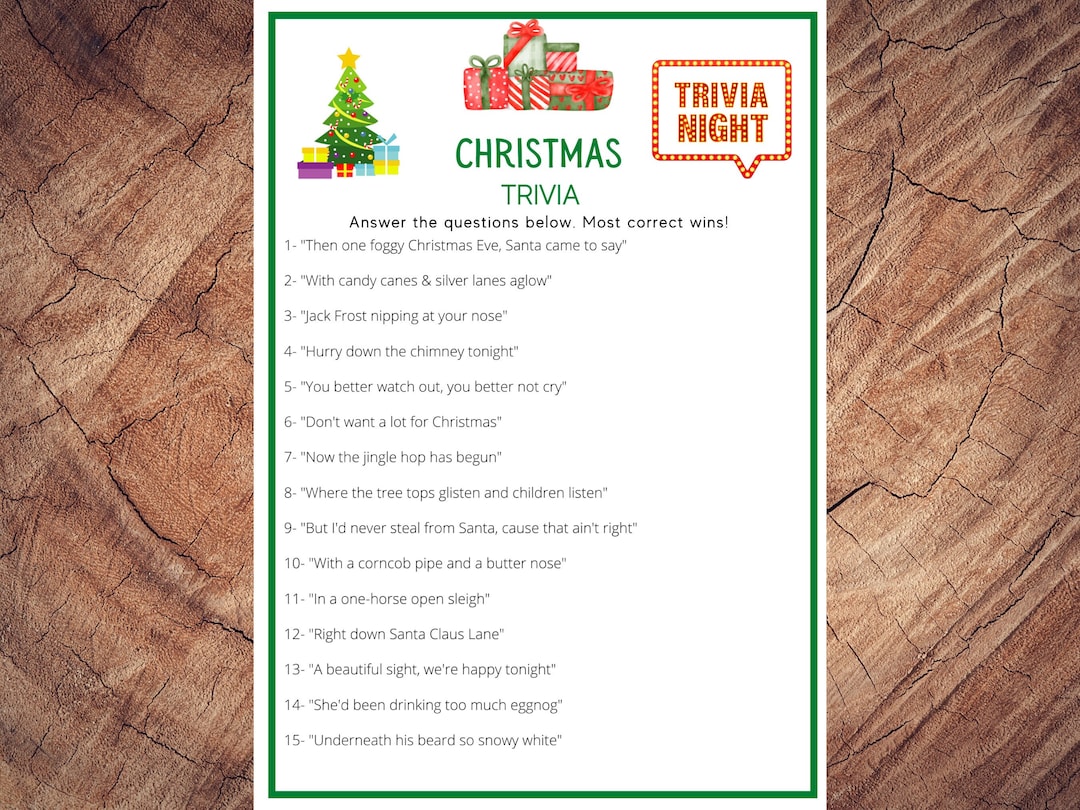 Christmas Trivia Games Holiday Printable Game Christmas Games for ...