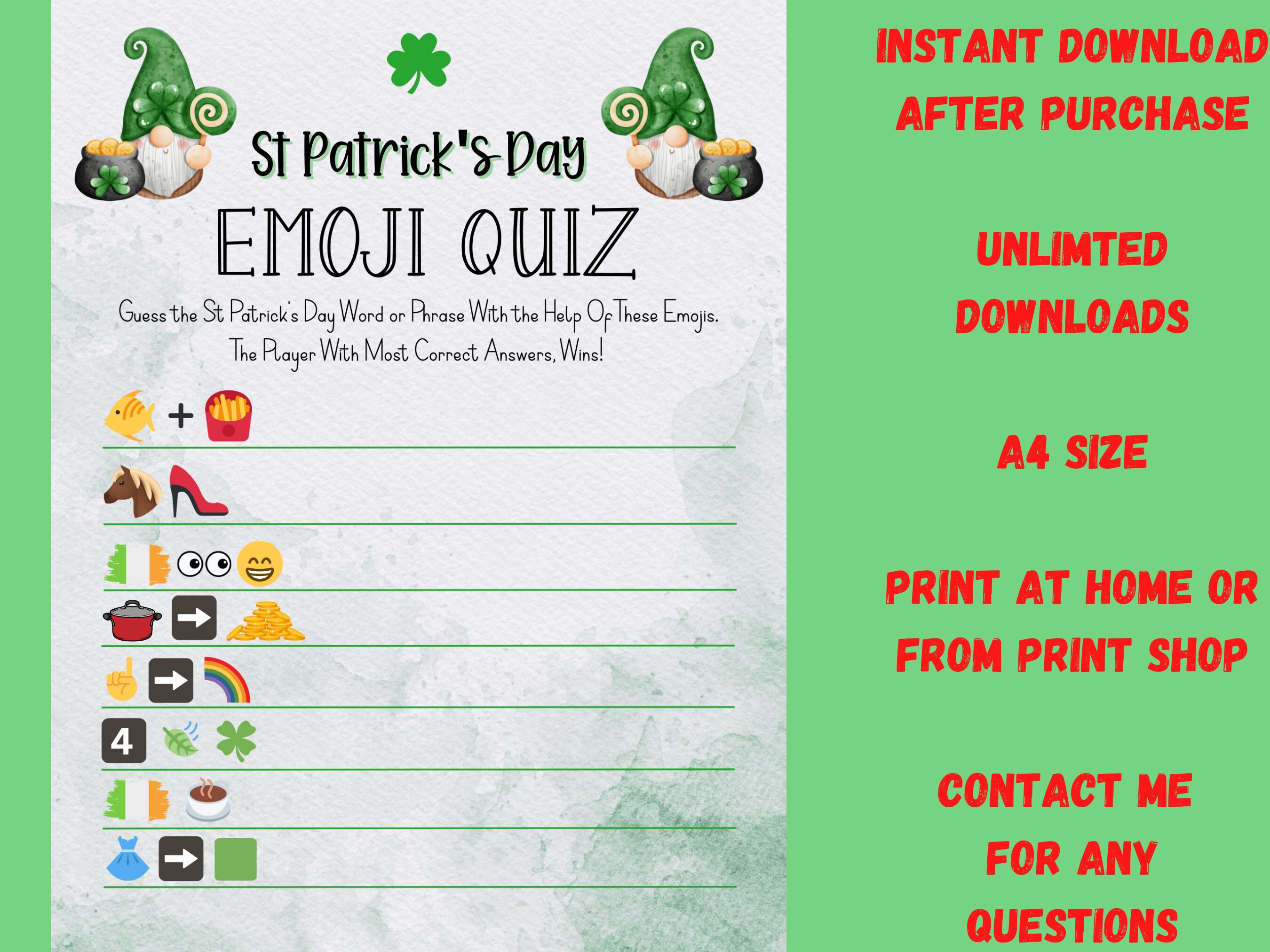 St Patricks Day Trivia Game Emoji Quiz Printable Fun Party - Etsy UK