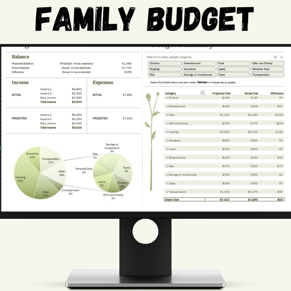 Family Budgeting Excel Spreadsheet - Etsy