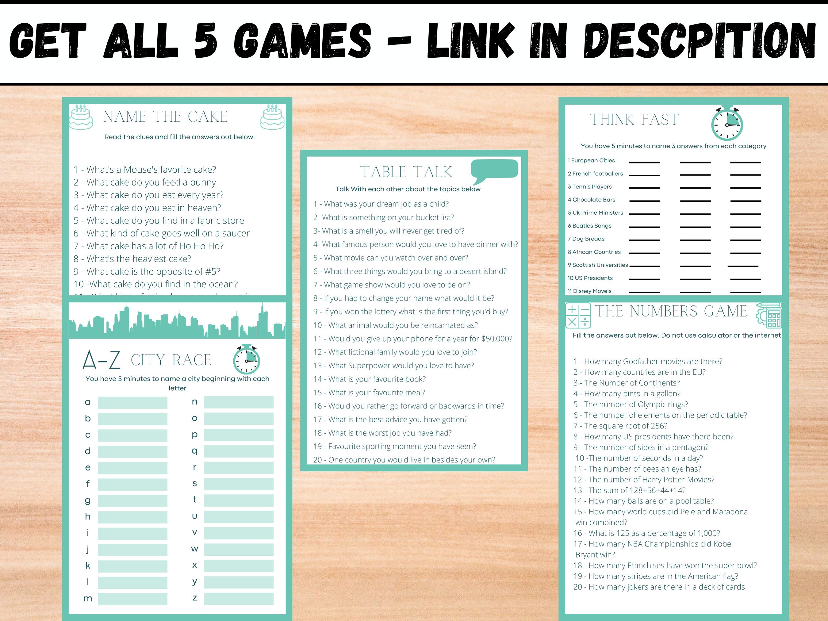 Think Fast Trivia Printable Game Knowledge Quiz Adult Party - Etsy UK