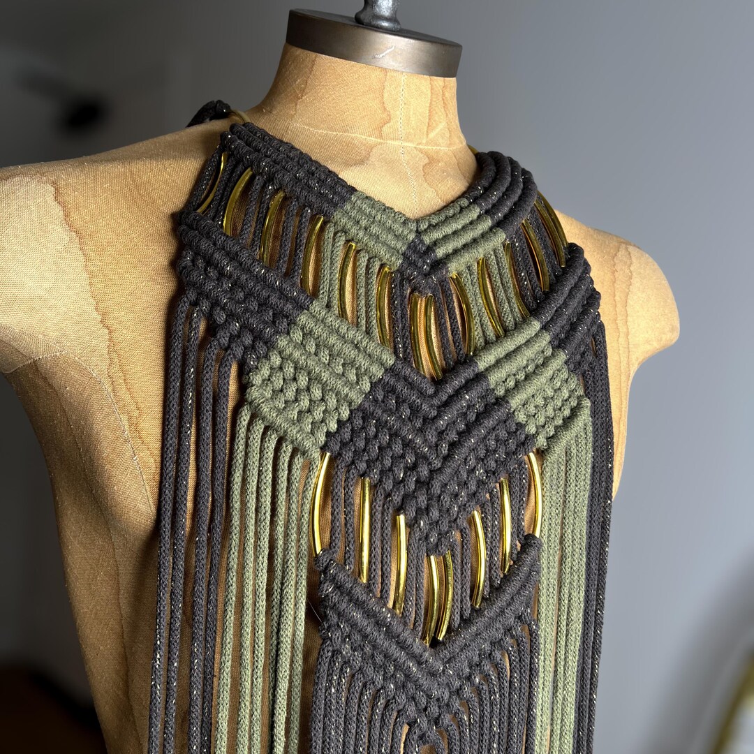 Scorpion Mens Macrame Braided Rave Vest, Burning Man Outfit, Gold ...