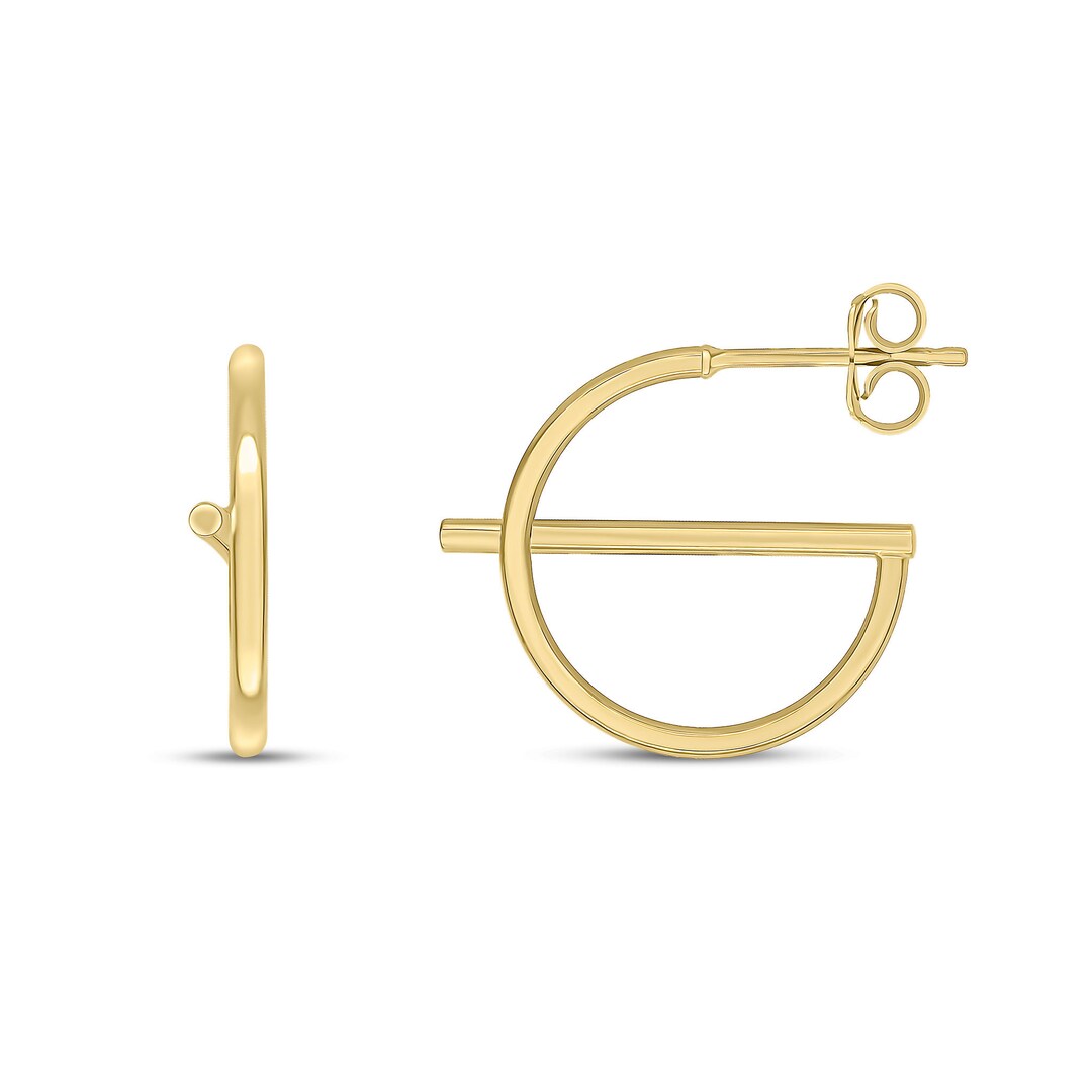9CT Yellow Gold Round Hoop & Bar Design Earrings - Etsy
