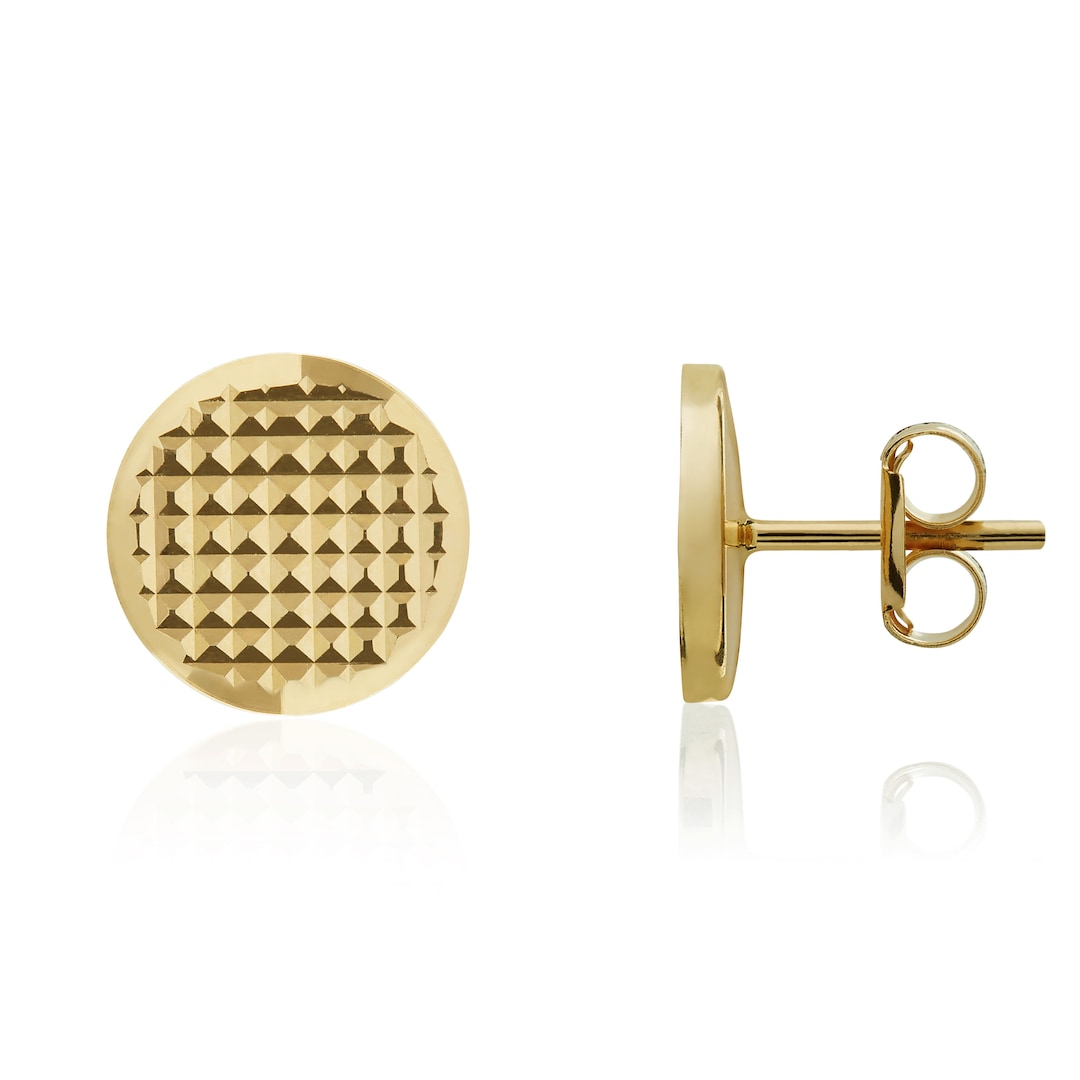 18CT Yellow Gold Engine Turned Flat Disc Stud Earrings - Etsy