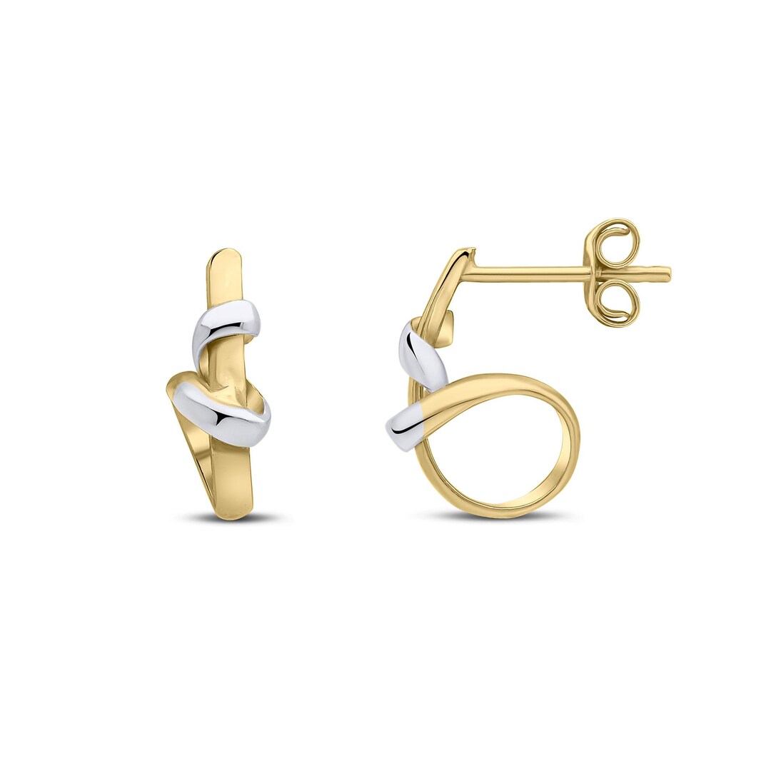9CT Two Tone White/yellow Gold Lasso Loop Design Stud Earrings - Etsy