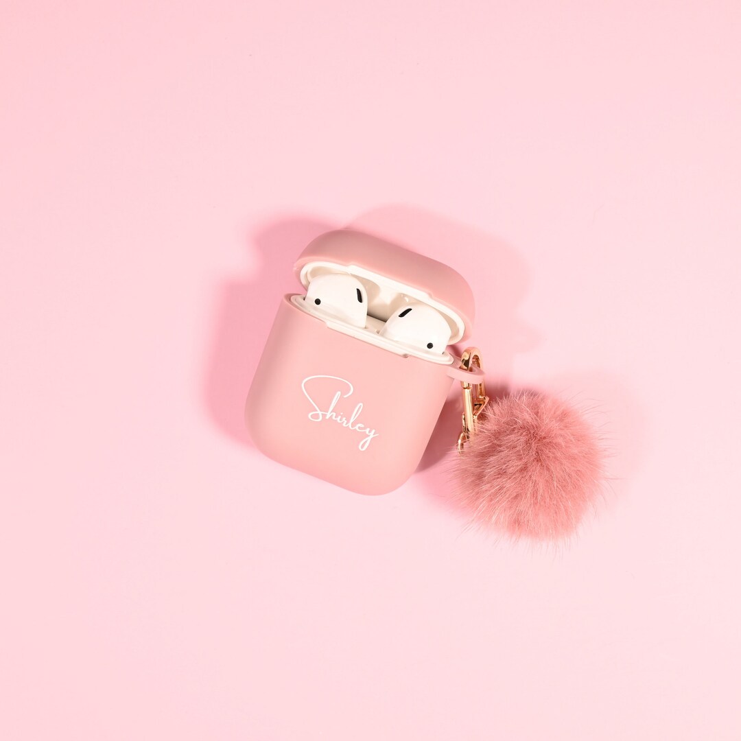 Rosa Personalisierte Airpods Tasche mit Pom Pom Anhänger Flauschige Pom ...