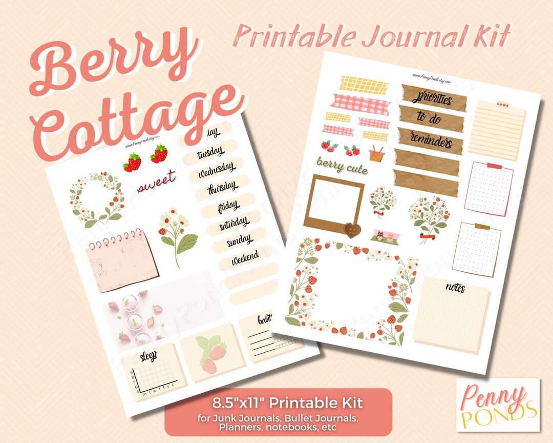 Berry Cottage Printable Sticker Set for Bullet Journal, Planners, Junk ...